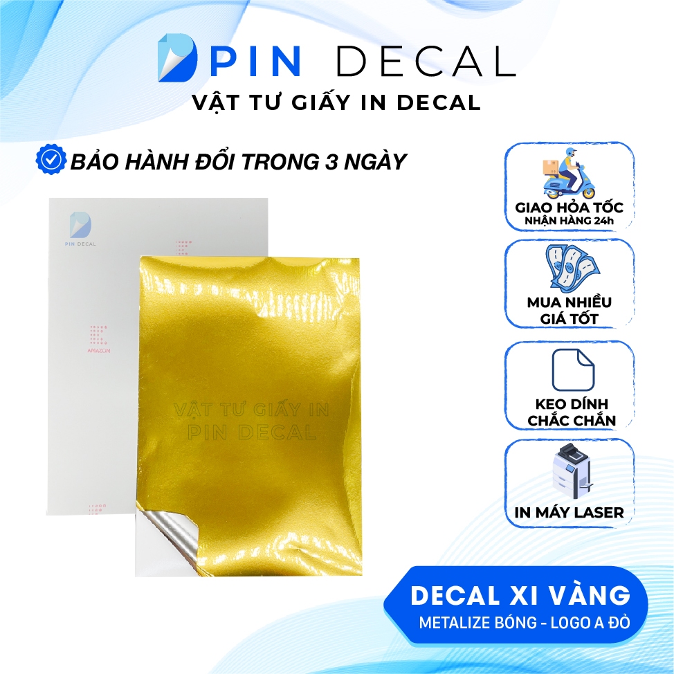 [Pin Decal] Decal Metalize Xi Vàng bóng - khổ A4 A3 - in Laser, Offset ...