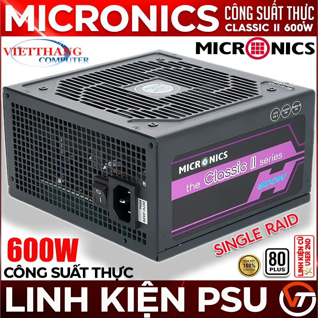 Nguồn máy tính Micronics Classic II 600W Công suất thực - Single Rail - Active PFC - 80Plus (Cũ ...