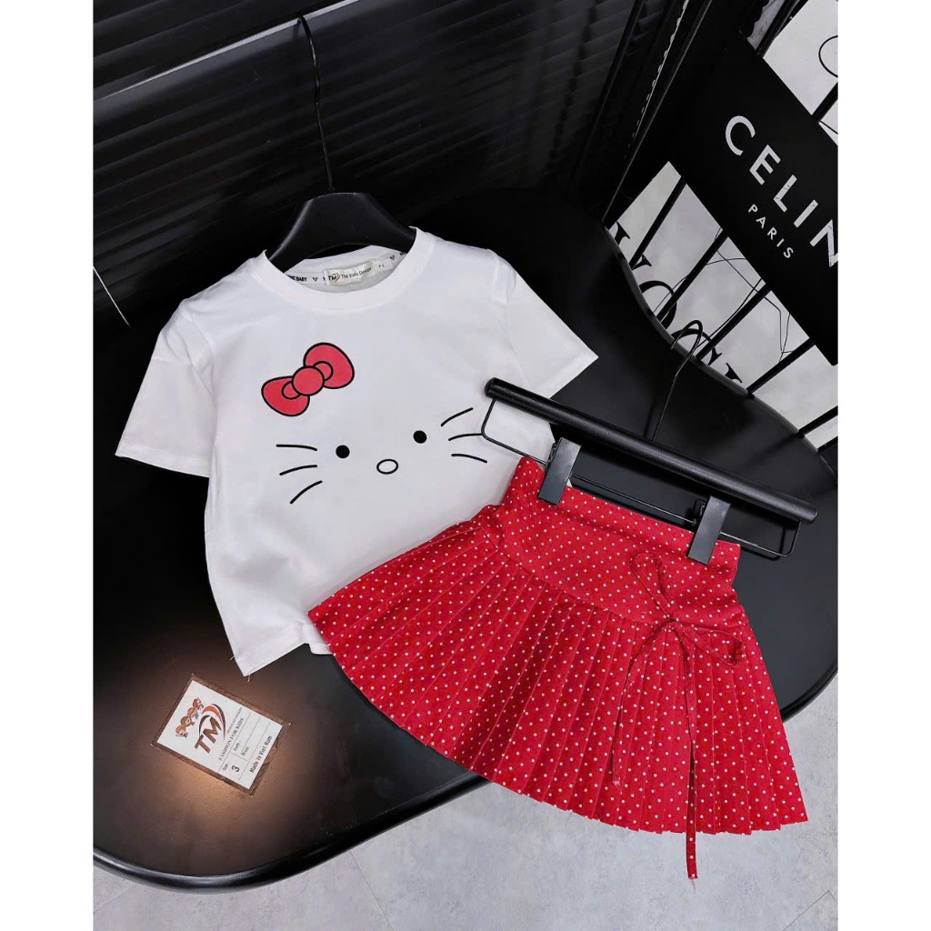 Sét áo trắng cv dập ly bi đỏ tm cho bé gái | Shopee Việt Nam