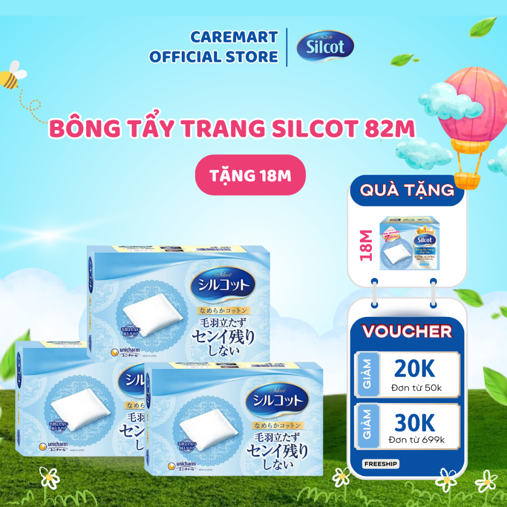 Bông Tẩy Trang Silcot Nhật Bản 82 Miếng/Hộp, Sợi Bông Tự Nhiên Mềm Xốp ...