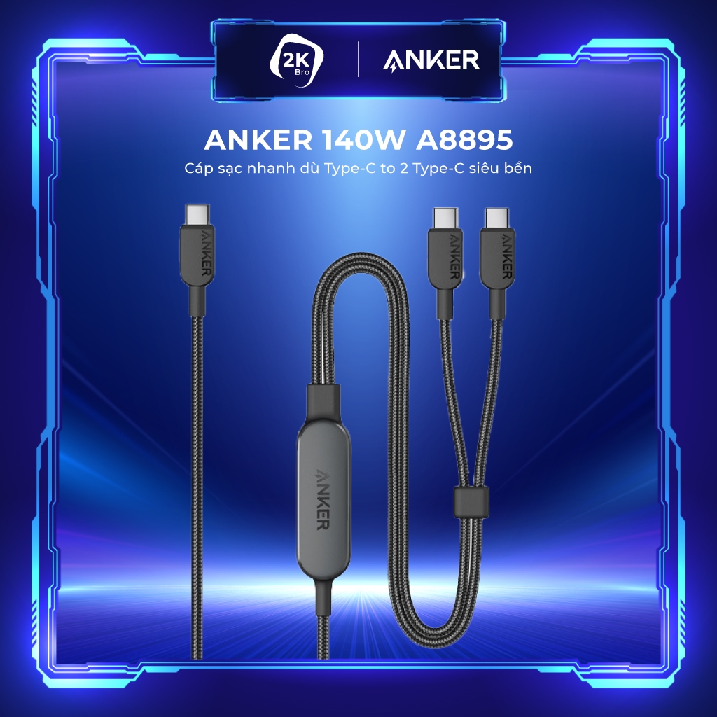 Cáp sạc đôi Anker 2 in 1 Type C to 2C 140W, dài 1m2 A8895 bọc dù siêu bền | Shopee Việt Nam