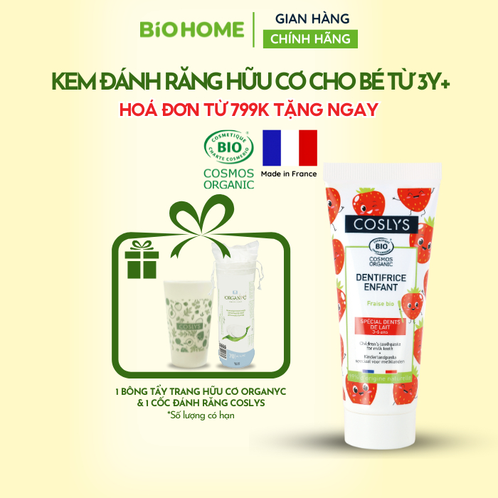 Kem đánh răng hữu cơ cho trẻ em trên 3y+ Coslys (50ml) chứng nhận hữu cơ Ecocert | Shopee Việt Nam