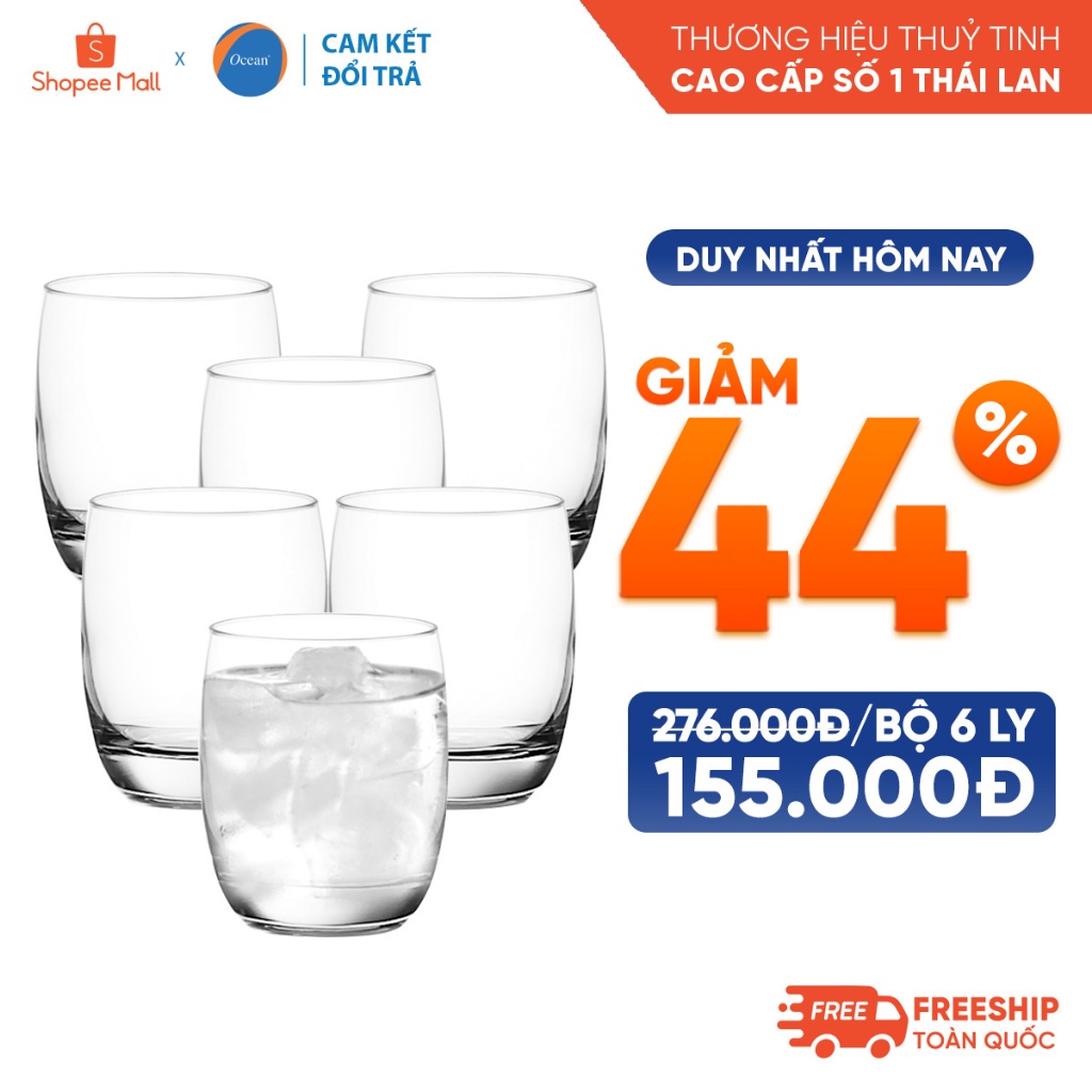 [Cam Kết Đổi Trả Nếu Vỡ] Bộ 6 Ly Thủy Tinh Ocean Ivory Rock 265ml ...
