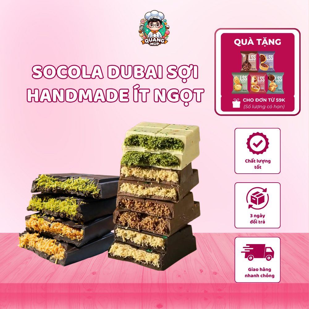Socola Dubai handmade ít ngọt, sợi kataifi dubai đắt đỏ, bơ hạt điều bơ ...