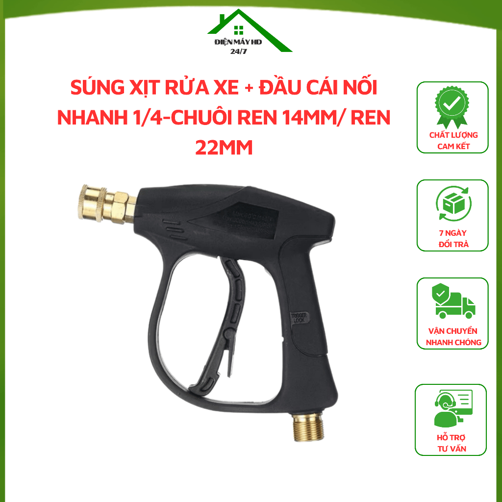 Sung xịt rửa xe + đầu cái nối nhanh 1/4-chuôi ren 14mm/ ren 22mm ...