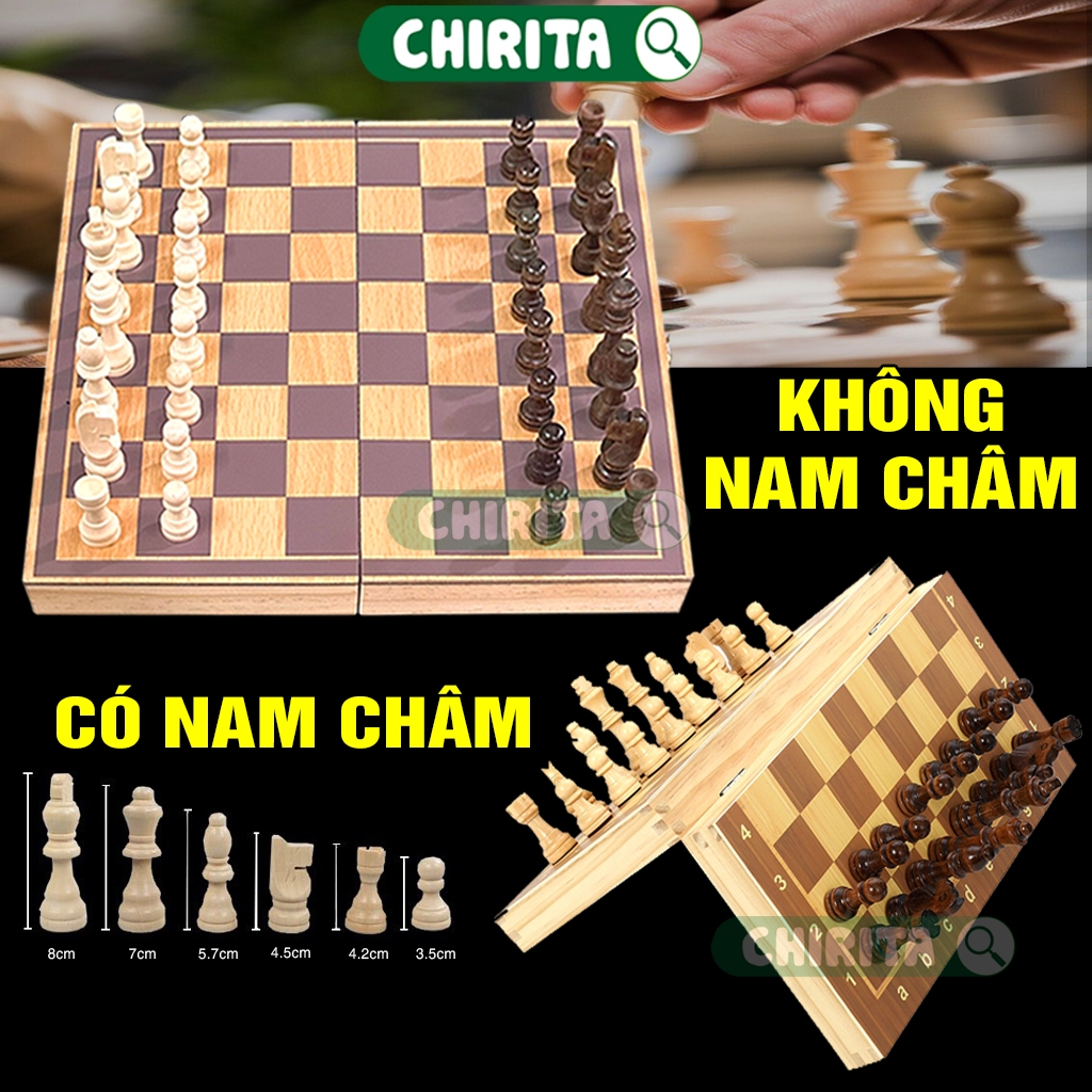 Bàn Cờ Vua Gỗ Nam Châm và Không Nam Châm Gấp Gọn - Bộ Cờ Vua Nam Châm Cao Cấp Boardgame Chirita ...