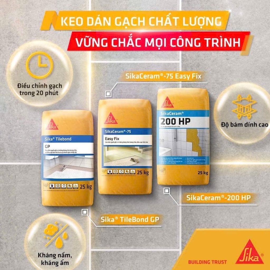 Keo dán gạch SikaTilebond loại 25kg và SikaCeram loại 25kg | Shopee ...