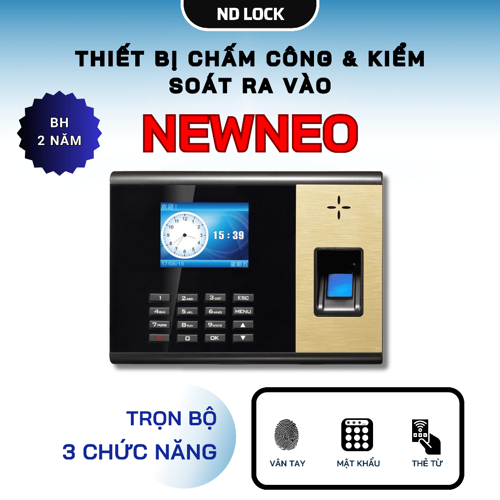 Máy chấm công đời mới của Đức NEWNEO TM52 sử dụng vân tay, mật khẩu ...