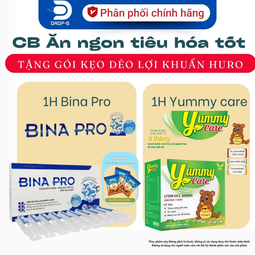 (Chính Hãng) Combo Ăn ngon tiêu hóa tốt [ 1H Bina Pro + 1 H YUMMY CARE ...