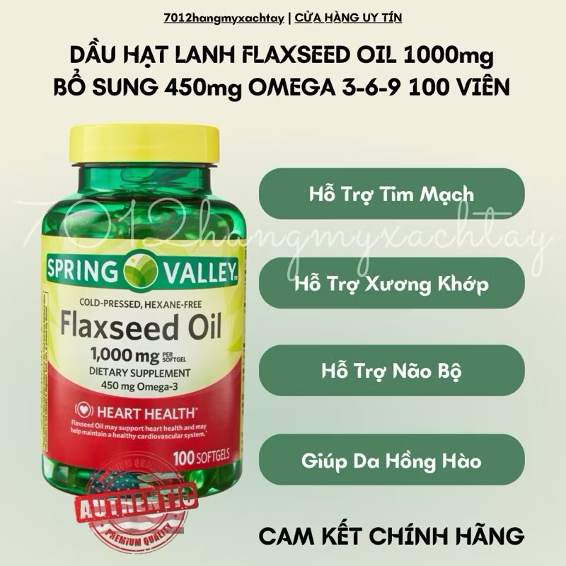 [BILL MỸ-HOẢ TỐC] Dầu hạt lanh Flaxseed Oil Spring Valley 1000mg ...