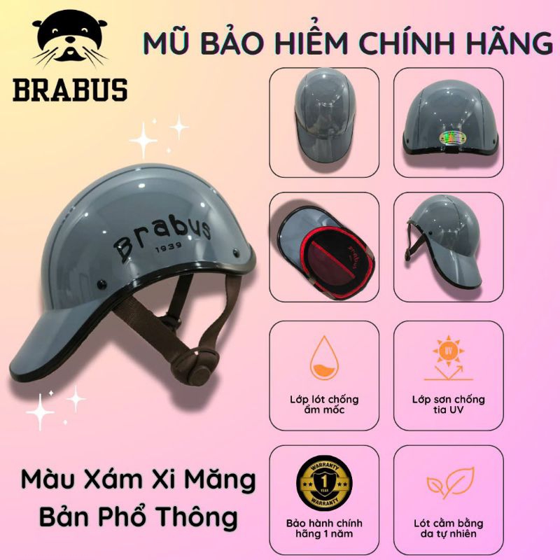 Mũ bảo hiểm BRABUS chính hãng, màu xi măng, bản phổ thông, không khoét ...
