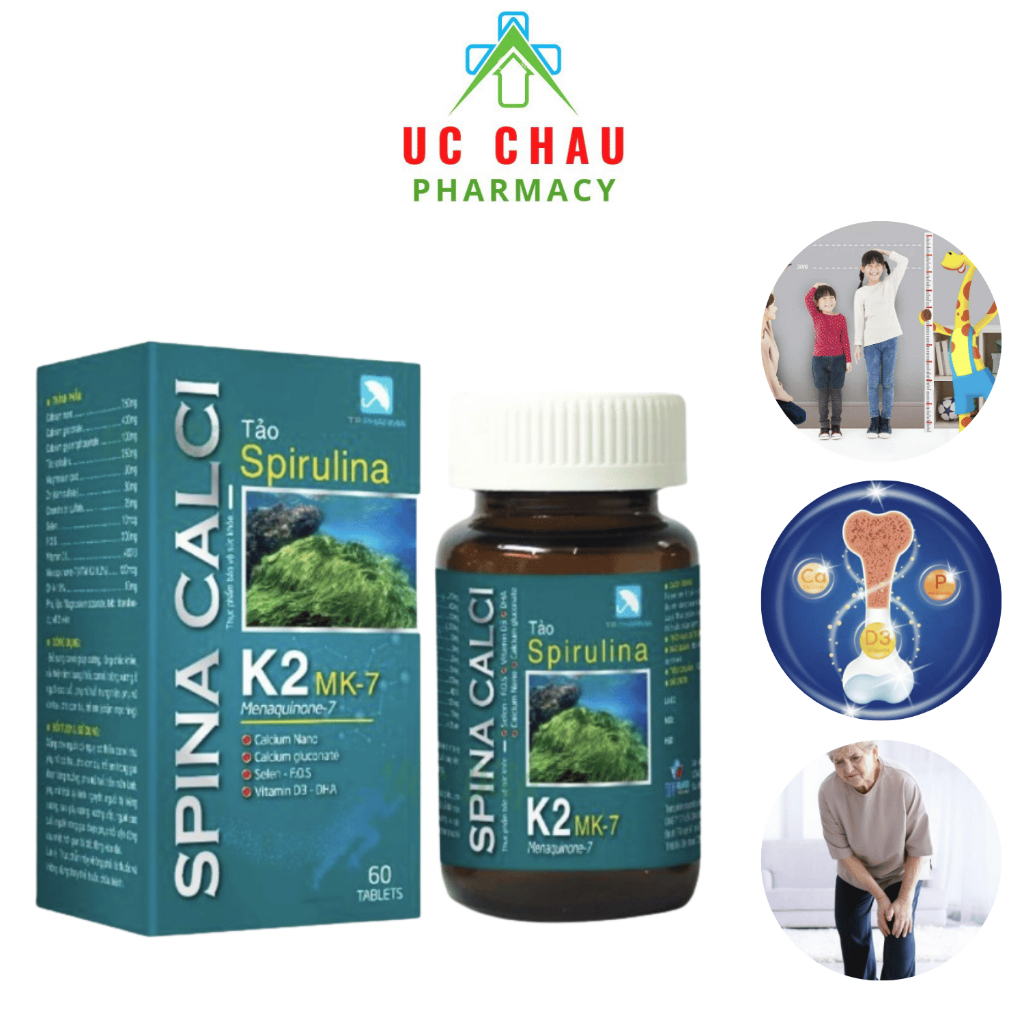 Canxi Tảo Spirulina SPINA CALCI K2 – Bổ Sung Canxi Cho Bà Bầu, Trẻ Em, Hỗ Trợ Tăng Chiều Cao, H ...