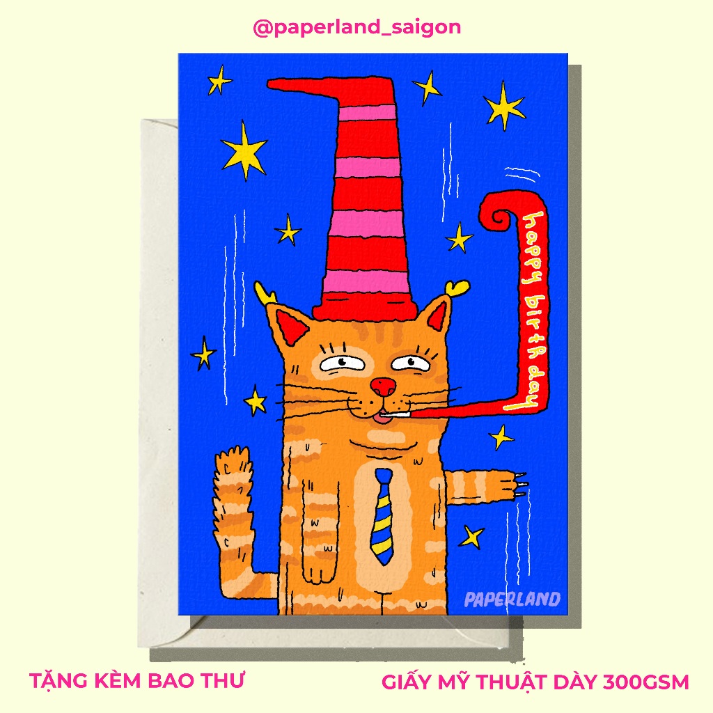 THIỆP SINH NHẬT MÈO CAM THỔI KÈN ĂN MỪNG | POSTCARD MÈO CAM | KÈM BAO ...