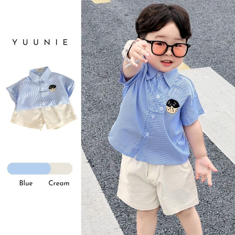 Set sơ mi bé trai Yuunie, áo sơ mi kẻ quần kaki mềm mại cho bé từ 1-6 ...