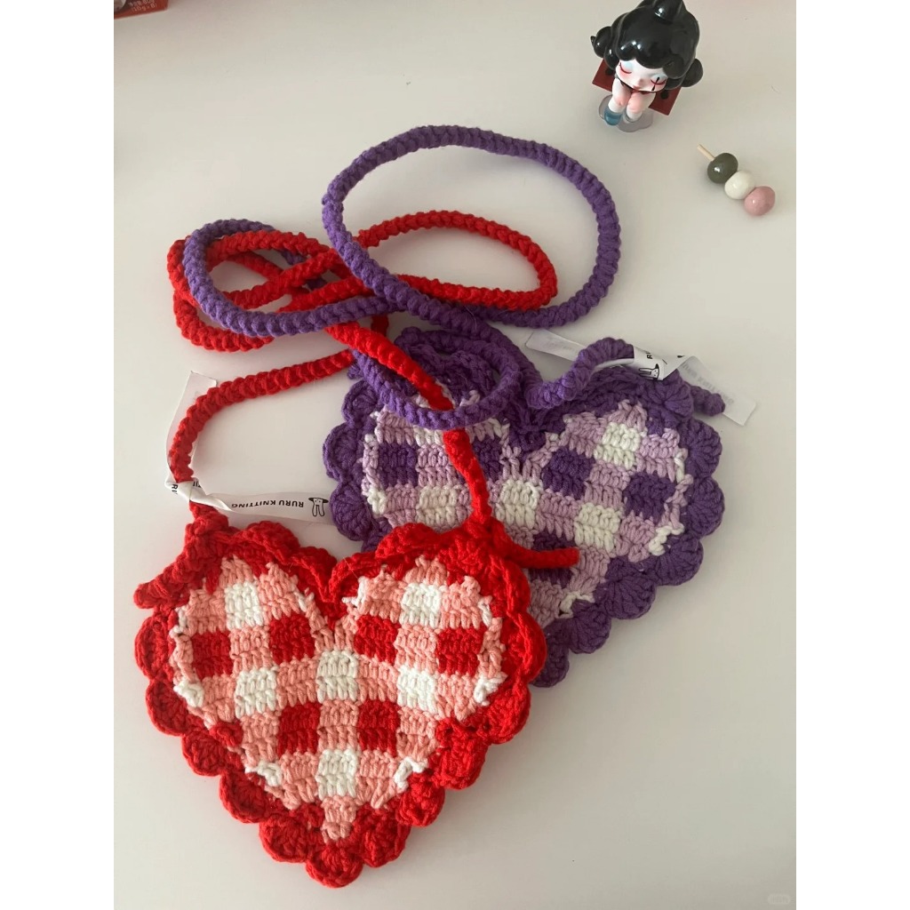Túi hình trái tim caro len móc handmade | Shopee Việt Nam