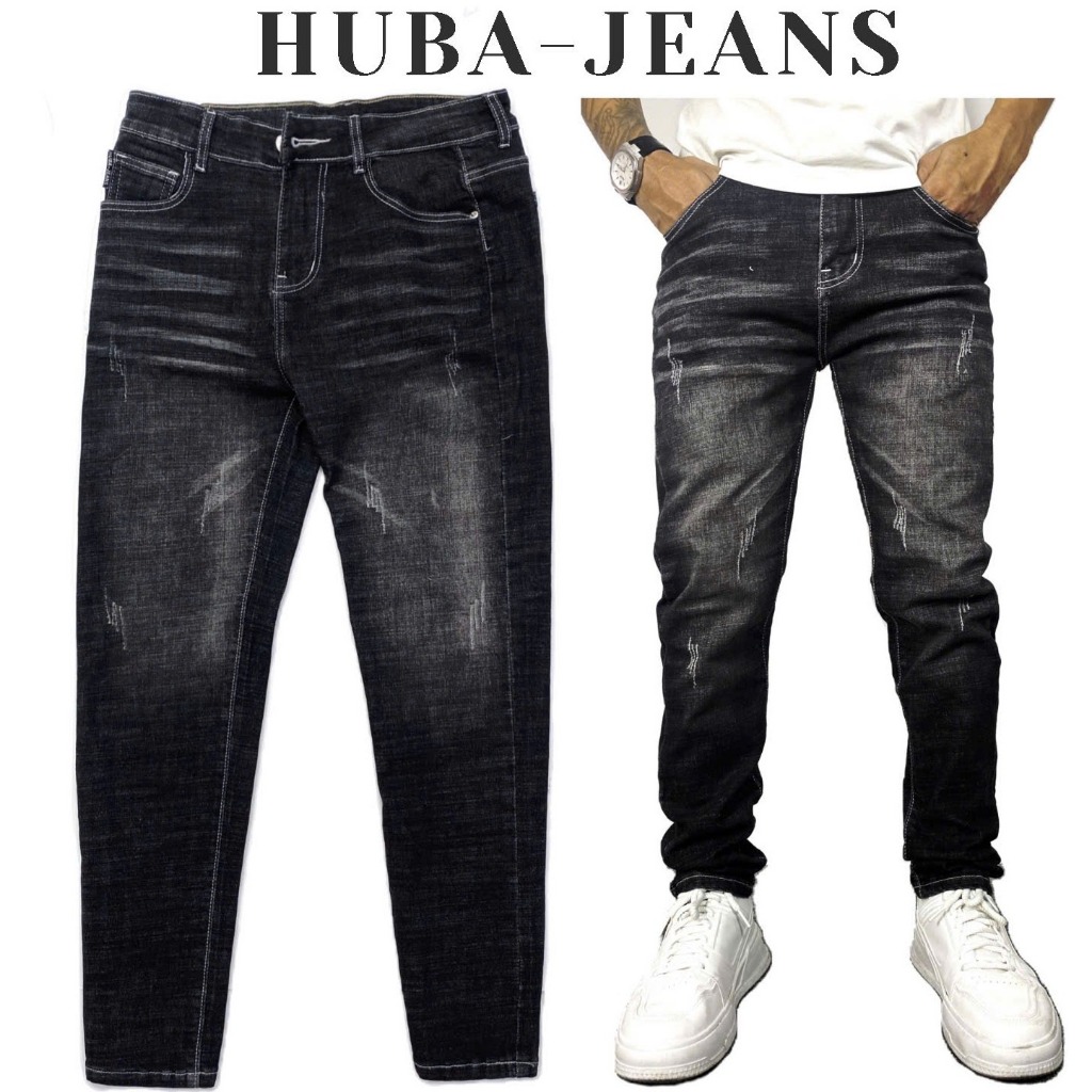 Quần jean nam HUBA-JEANS dài XÁM wash CÀO XƯỚC chất vải jean dày dặn ...