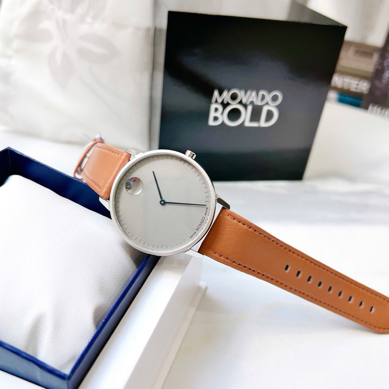 ĐỒNG HỒ NAM CHÍNH HÃNG MOVADO Face 3640100 Quartz Grey Dial Brown ...