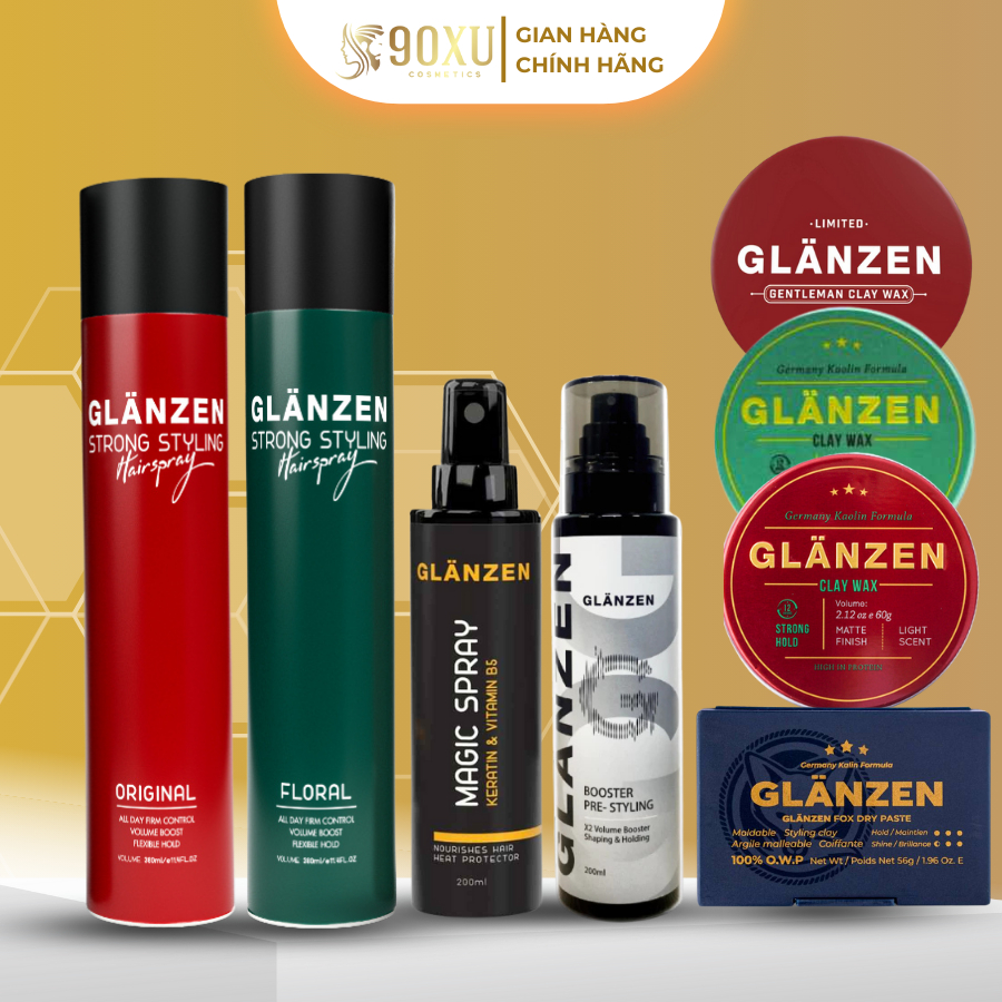 Sáp Vuốt Tóc Glanzen Clay Wax, gôm xịt tóc, xịt tạo phồng tóc, tạo kiểu ...