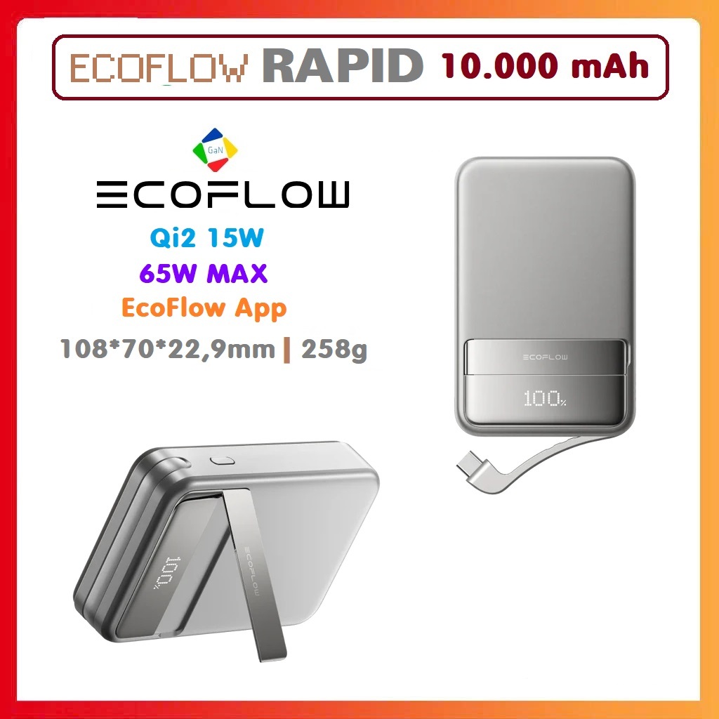 Pin Sạc Dự Phòng EcoFlow RAPID 10000mAh Qi2 15W USB-C 65W Max | App Quản lý | Shopee Việt Nam