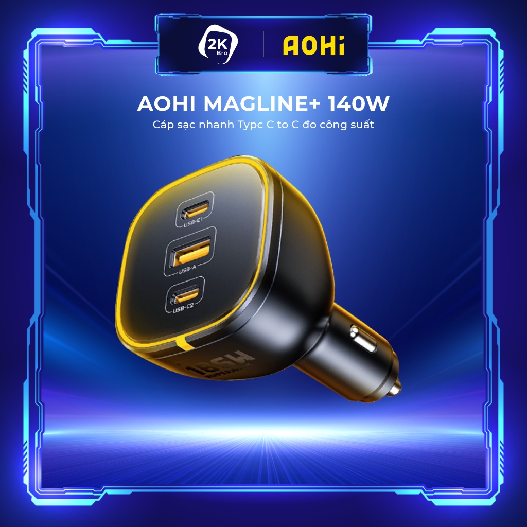 Tẩu sạc xe hơi Aohi SuperAuto PD3.1 165W 2C1A/ sạc trên ô tô cho điện thoại laptop siêu nhanh ...