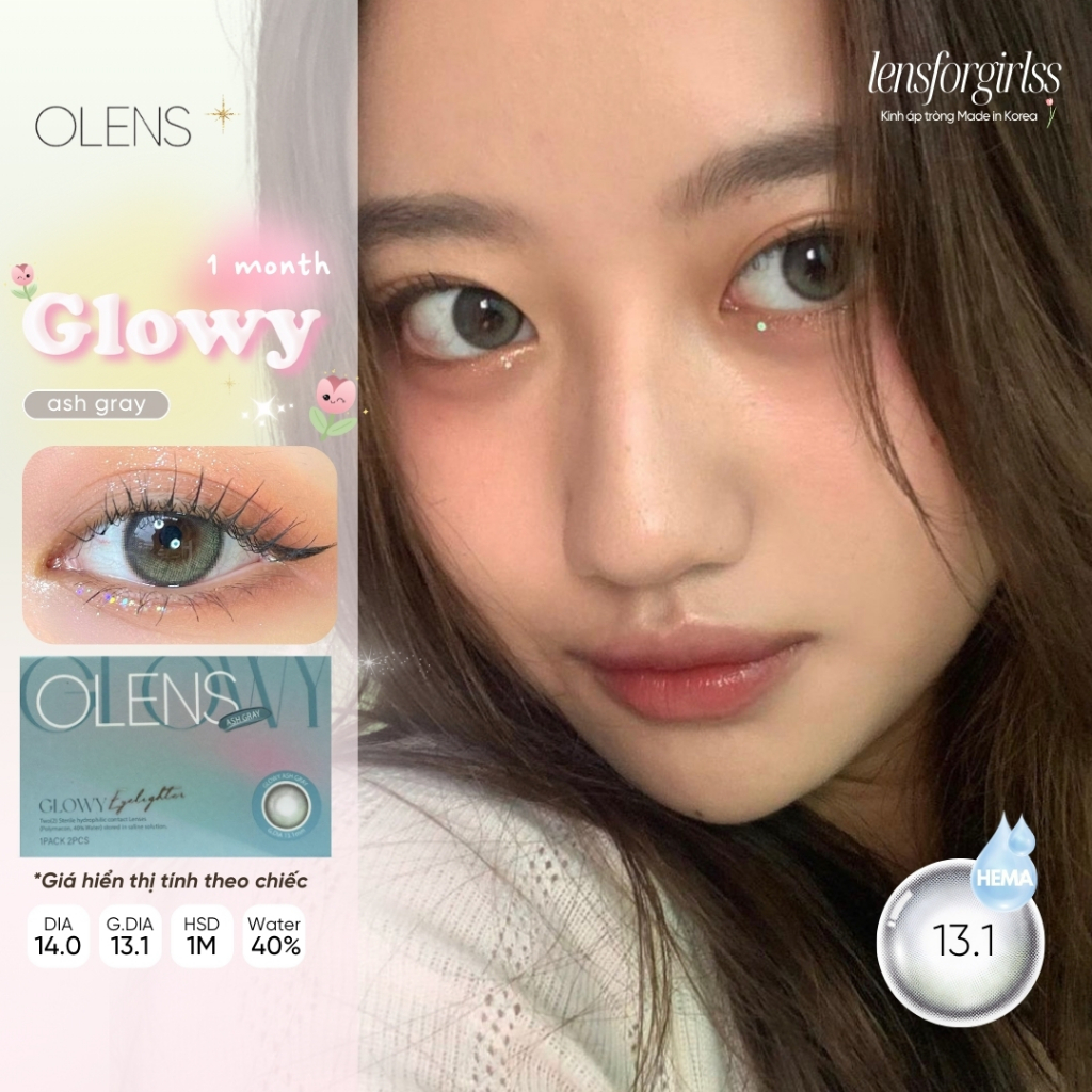 (OLENS) LENS 1 THÁNG | Kính áp tròng hiệu ứng phủ bóng GLOWY ASH GRAY ...