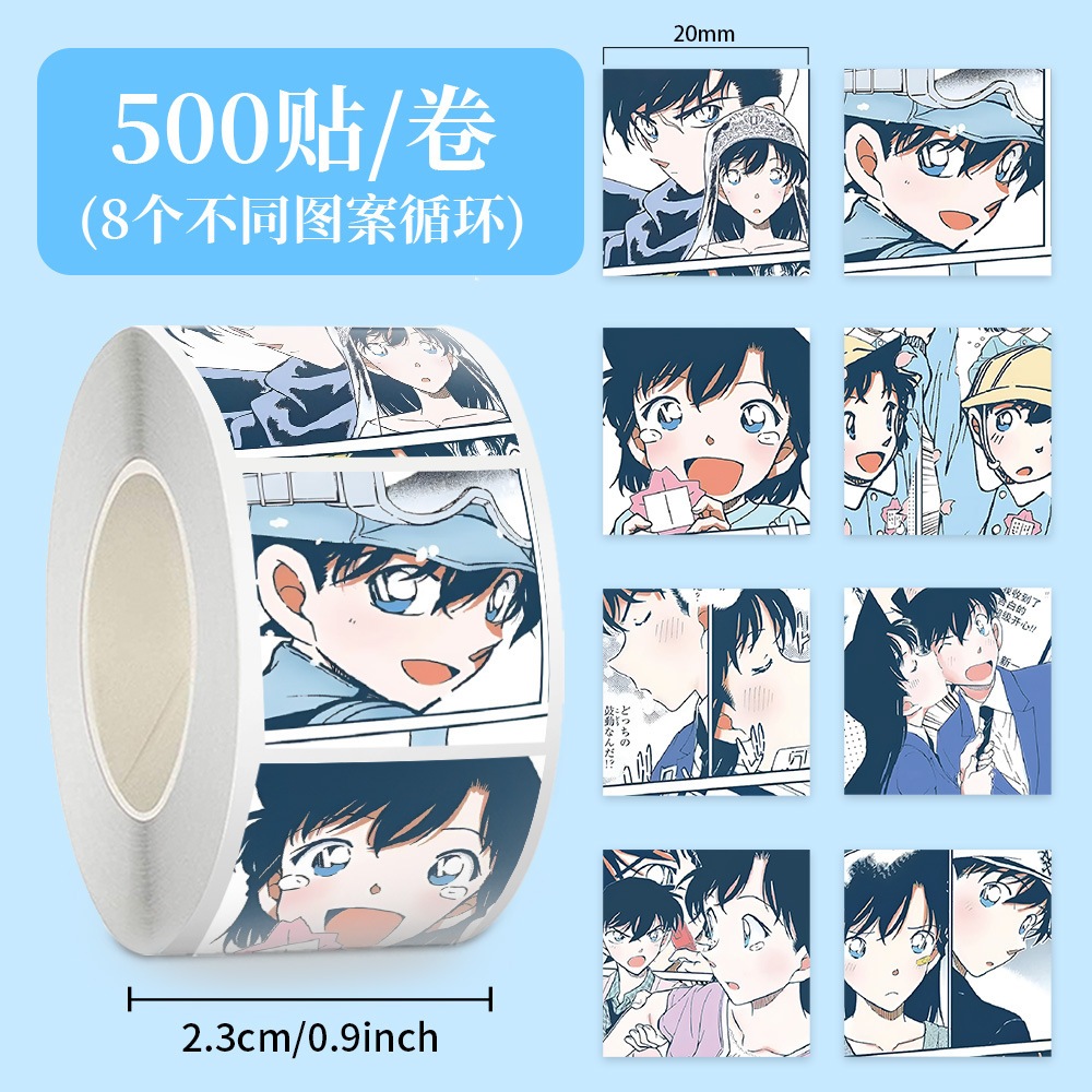 Cuộn 500 Sticker Conan Shinichi Ran Tone Màu Xanh Đáng Yêu Kích 8 Mẫu ...