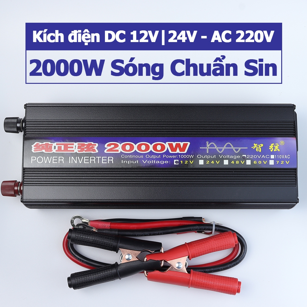 Biến tần Power Inverter 2000W Sóng Sin Chuẩn Kích Điện Chuyển đổi 12V 24V DC sang 220V AC ...