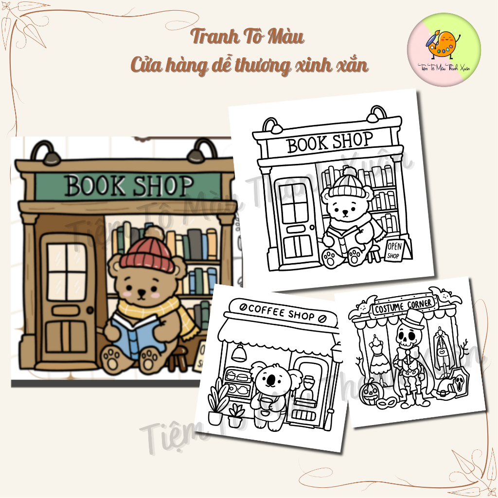 [TX136] Set 10 Tranh Tô Màu Cửa Hàng Dễ Thương – Phù Hợp Sáp Màp, Màu ...