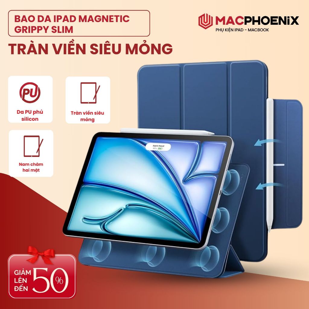 [HỎA TỐC] Bao Da Ipad Magnetic Grippy Slim Nam Châm Tràn Viền Siêu Mỏng ...