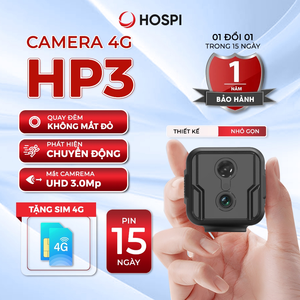 Camera 4G Mini Dùng Sim Hospi HP3 3.0Mp Không Dây Giám Sát An Ninh Tích Hợp Cảnh Báo Chuyển Động ...