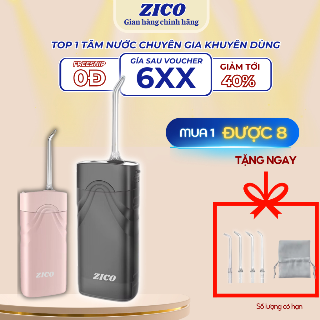 Tăm nước mini cầm tay ZICO ZC-24 bình chứa 200ml nhỏ gọn phù hợp mọi nhu cầu kể cả người niềng ...