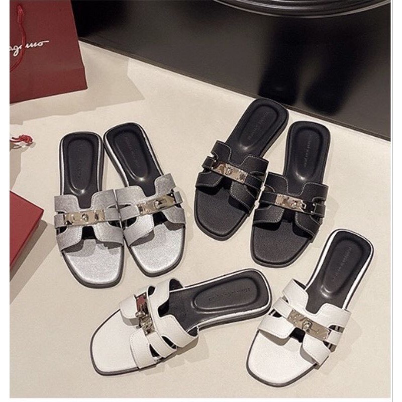 Mã 666-3 Dép nữ H khóa chất da lỳ sần cao cấp êm chân fullbox | Shopee ...