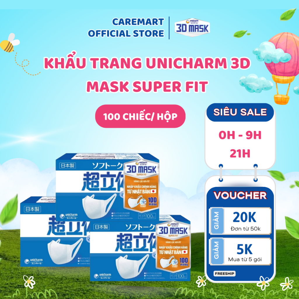 Khẩu trang Unicharm 3D Mask Super Fit siêu thoáng khí hộp 100 miếng ...