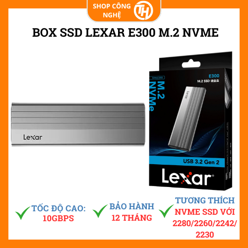 Box SSD Lexar E300 M2 NVMe| Nhôm nguyên khối chuẩn Usb 3.2 Gen2 Type-C tốc độ cao 10Gbps ...