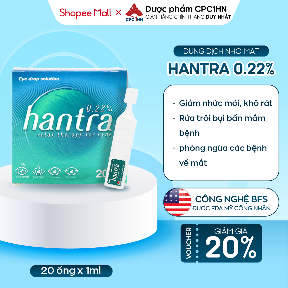 Dung Dịch Nhỏ Mắt HANTRA Hộp 20 tép Giúp Giảm Mỏi Ngứa Khô Rát Rửa Trôi ...
