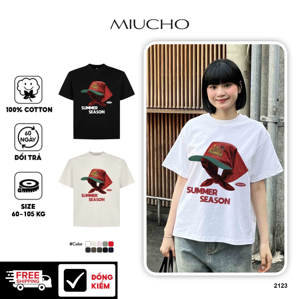 Áo thun boxy summer season 2123 Miucho cổ tròn vải cotton 2c 250gsm ...