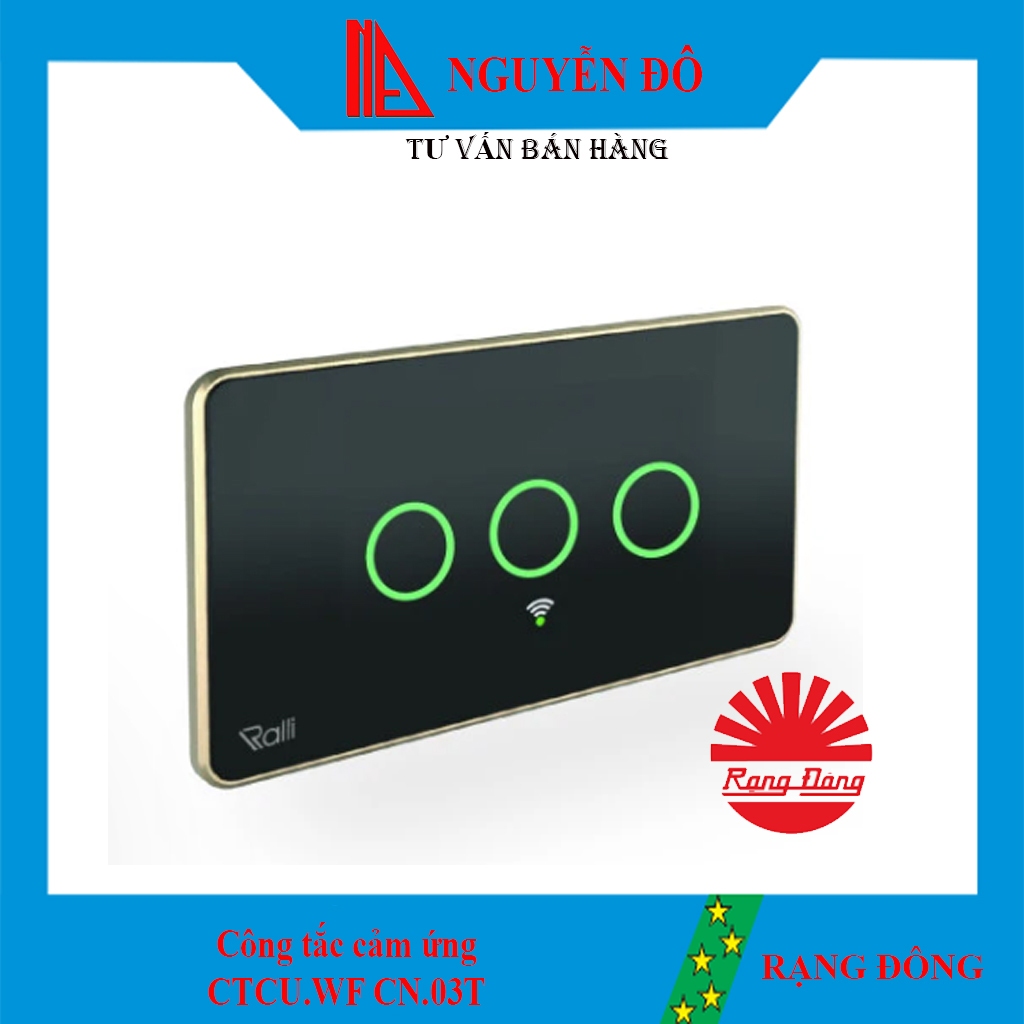 Công tắc cảm ứng thông minh Wifi Rạng Đông CTCU.WF CN.04T, hình chữ nhật với 4 kiểu nút bấm hiện ...
