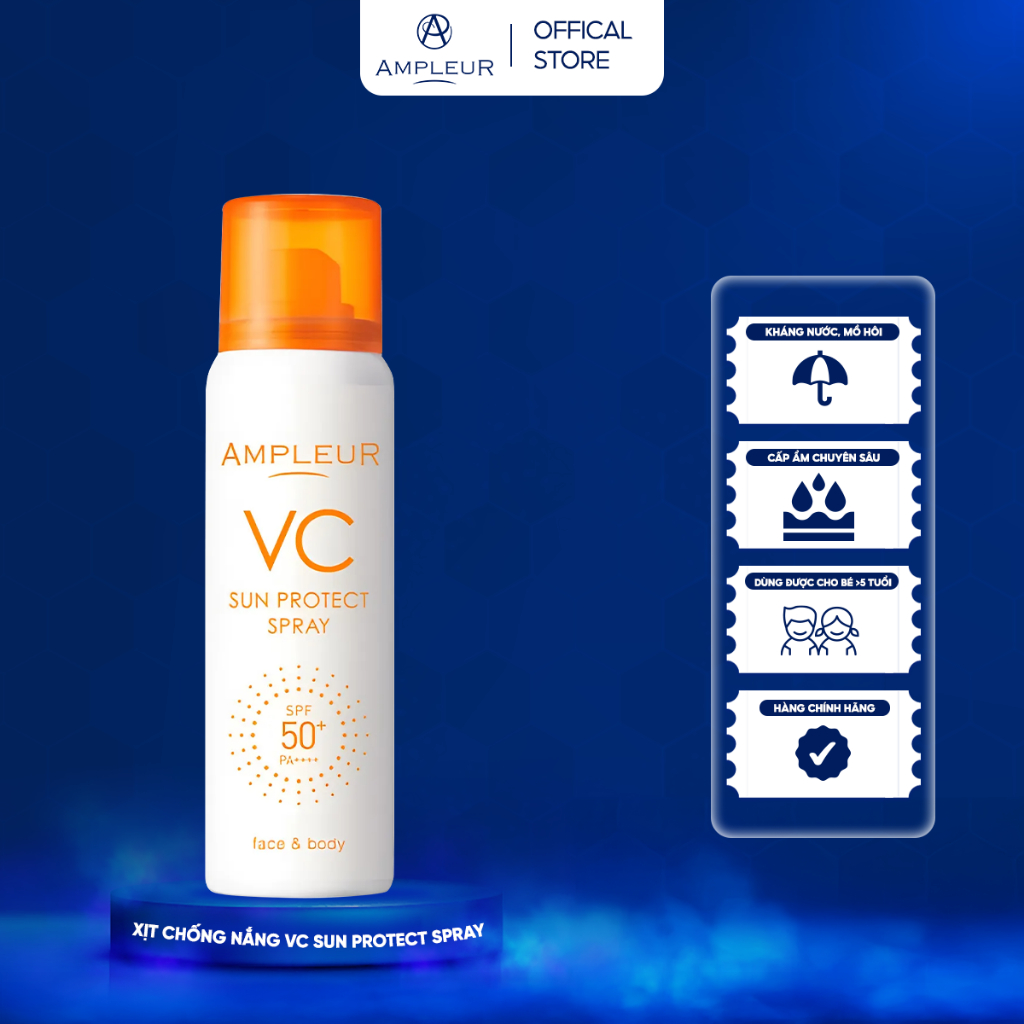 Xịt chống nắng AMPLEUR Vc Sun Protect Spray dưỡng trắng sáng bảo vệ da tối đa SPF 50+/PA ...