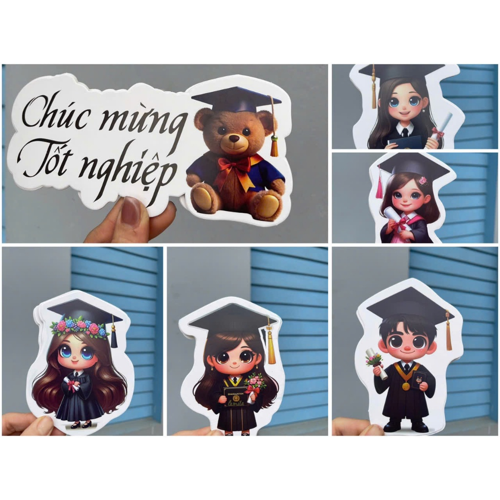 (Set 20 Cái) Banner/CHIBI Cử Nhân TỐT NGHIỆP Chúc Mừng cài bó hoa hộp ...