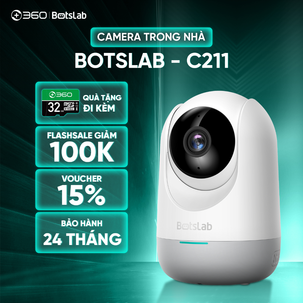 [TẶNG THẺ NHỚ] Camera Wifi Trong Nhà Xoay 360° BOTSLAB C211 - Đàm Thoại 2 Chiều - Video 2K Sắc ...