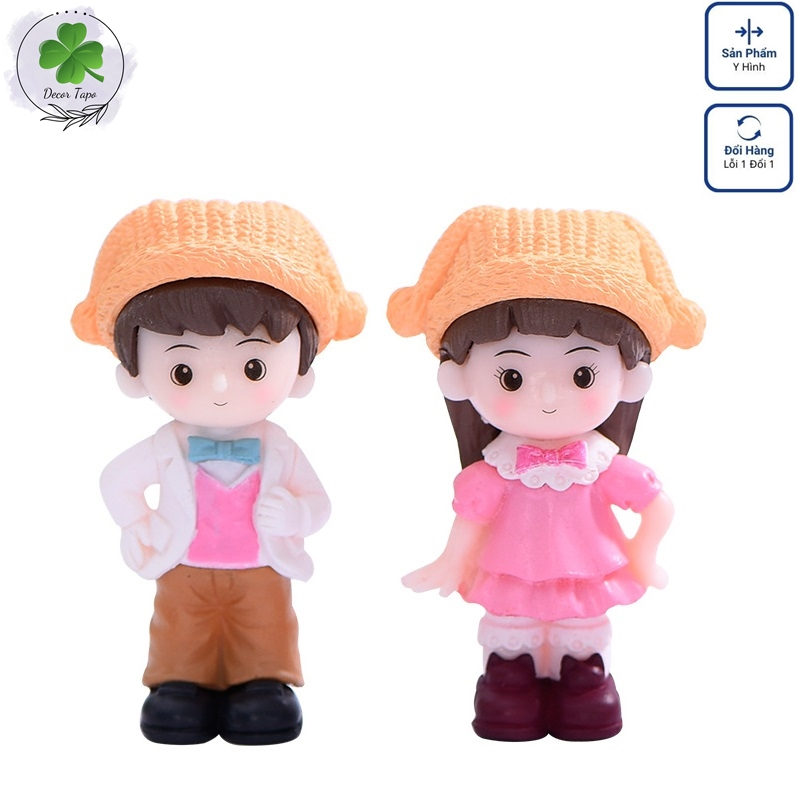 Mô hình cặp đôi thắt nơ mini cute phụ kiện tiểu cảnh trang trí sen đá ...