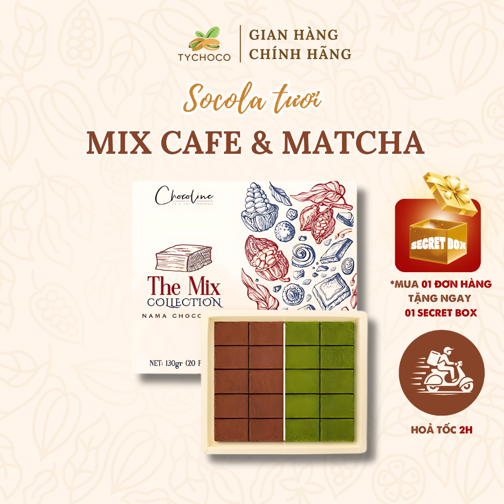 Socola Tươi Nama Nguyên Chất Chocolate Mix Vị Matcha - Cafe - Hộp 20 ...
