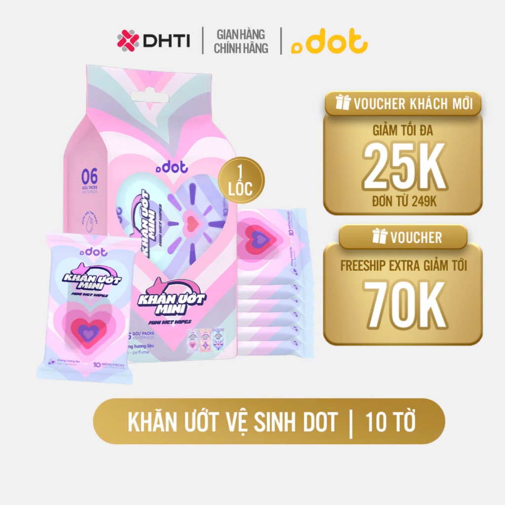 Combo 5 lốc 6 gói khăn ướt mini Dot 10 tờ không mùi, khăn giấy ướt nhỏ gọn tiện lợi | Shopee ...