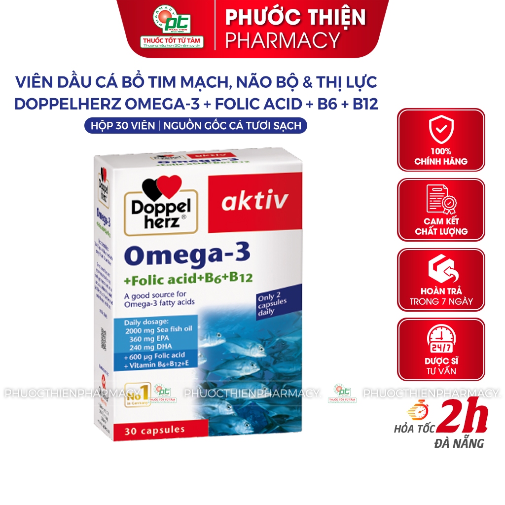 Viên dầu cá Doppelherz Omega 3 Folic acid B6 B12 omega 3 Đức hộp 30 viên | Shopee Việt Nam