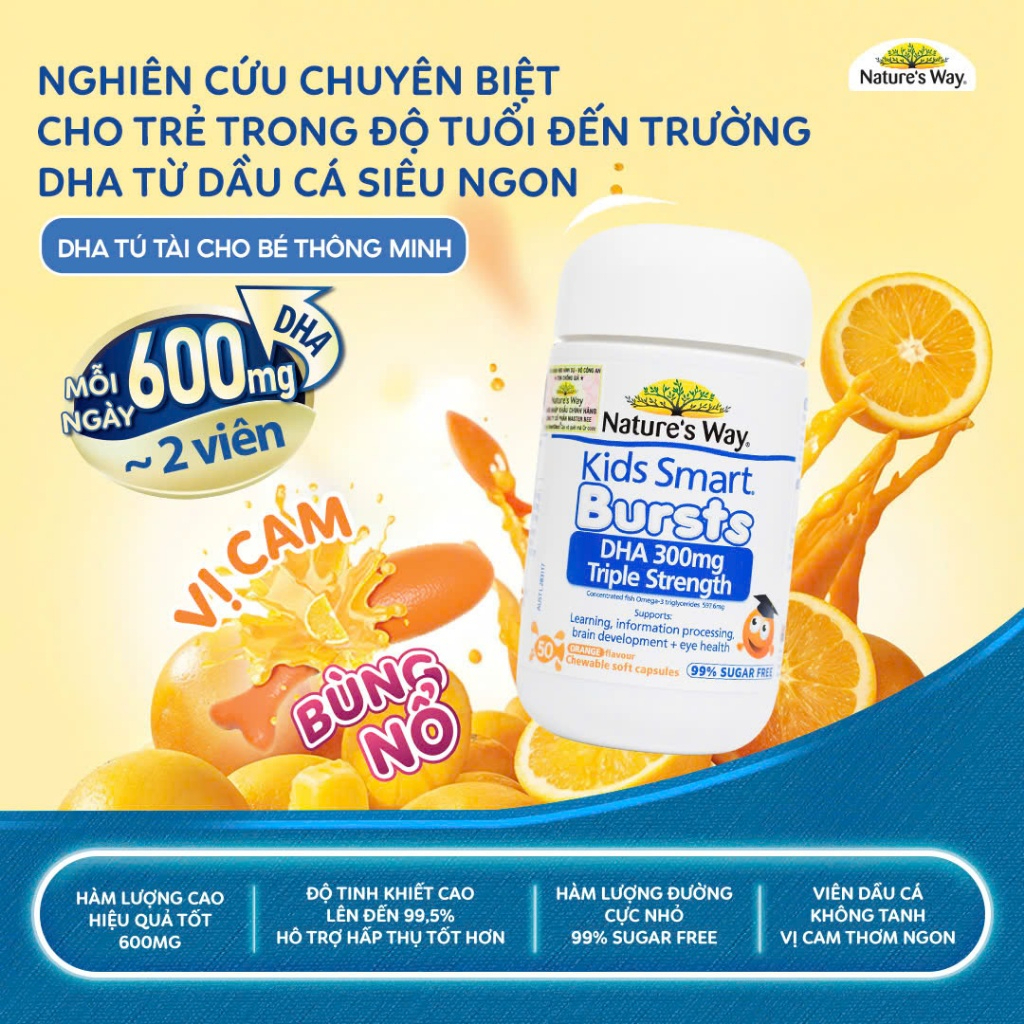 Viên Nhai Nature's Way Kids Smart DHA 300mg Triple Strength, DHA Tú Tài ...