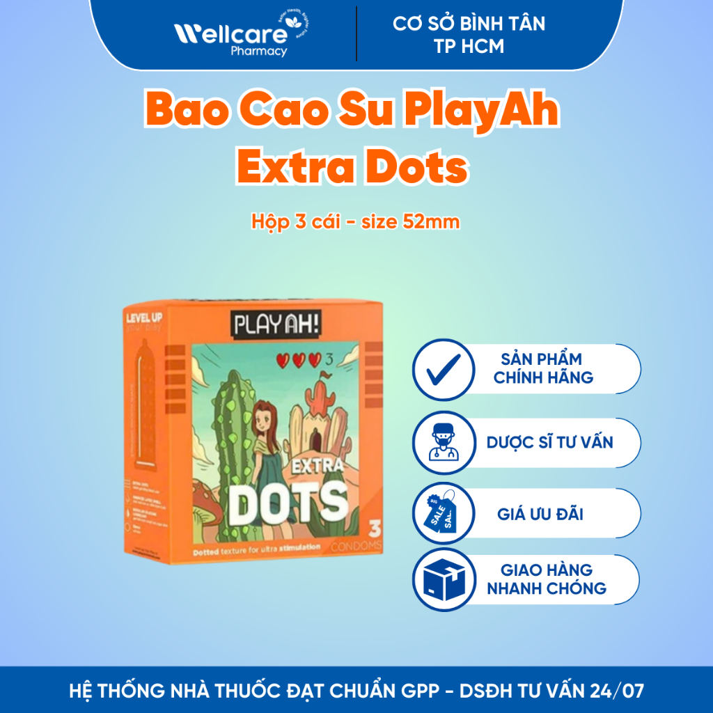 Bao Cao Su PlayAh Extra Dots Thêm Gai - Hộp 3 cái - Size 52mm | Shopee Việt Nam