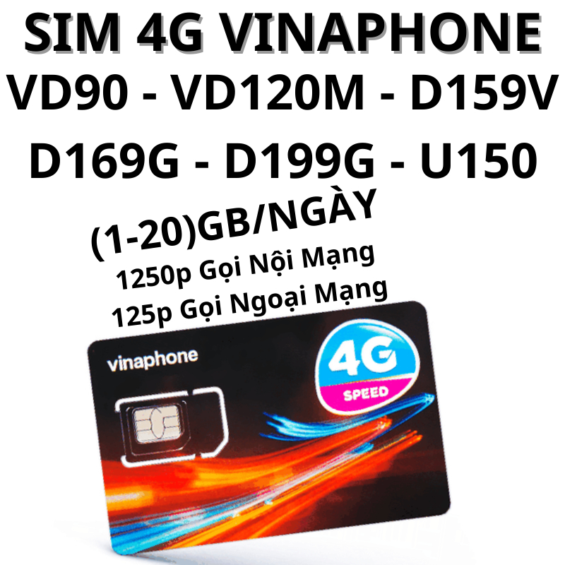 Sim và eSim 4G Vinaphone Gói VD90, VD120M, YOLO125V, U150, D159V ,D169G ...