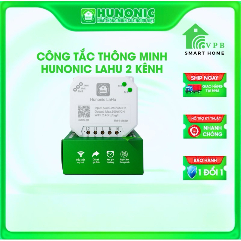 Công tắc thông minh Hunonic Lahu, điều khiển qua điện thoại, gắn tủ ...