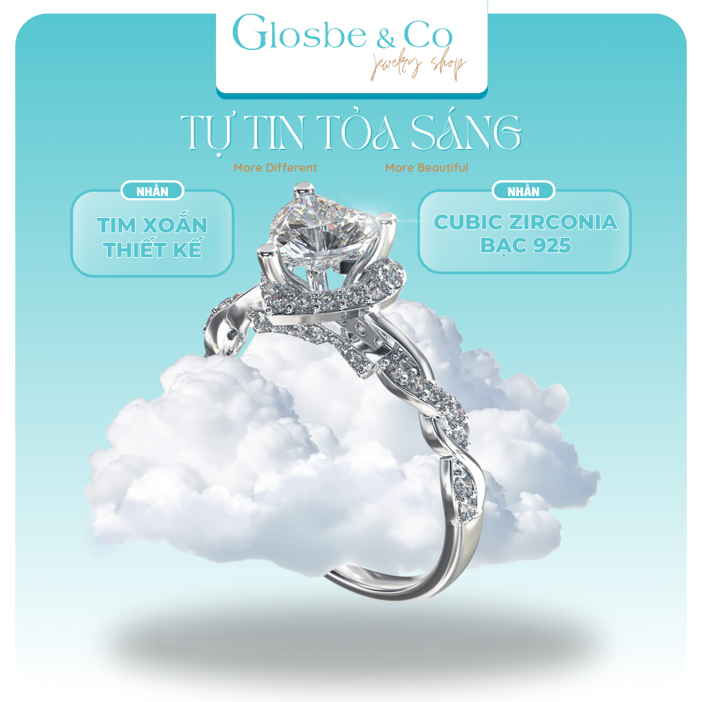 Nhẫn Nữ Tim Xoắn Glosbe & Co Bạc 925 Đá Cubic Zirconia Cao Cấp Mang Vẻ ...