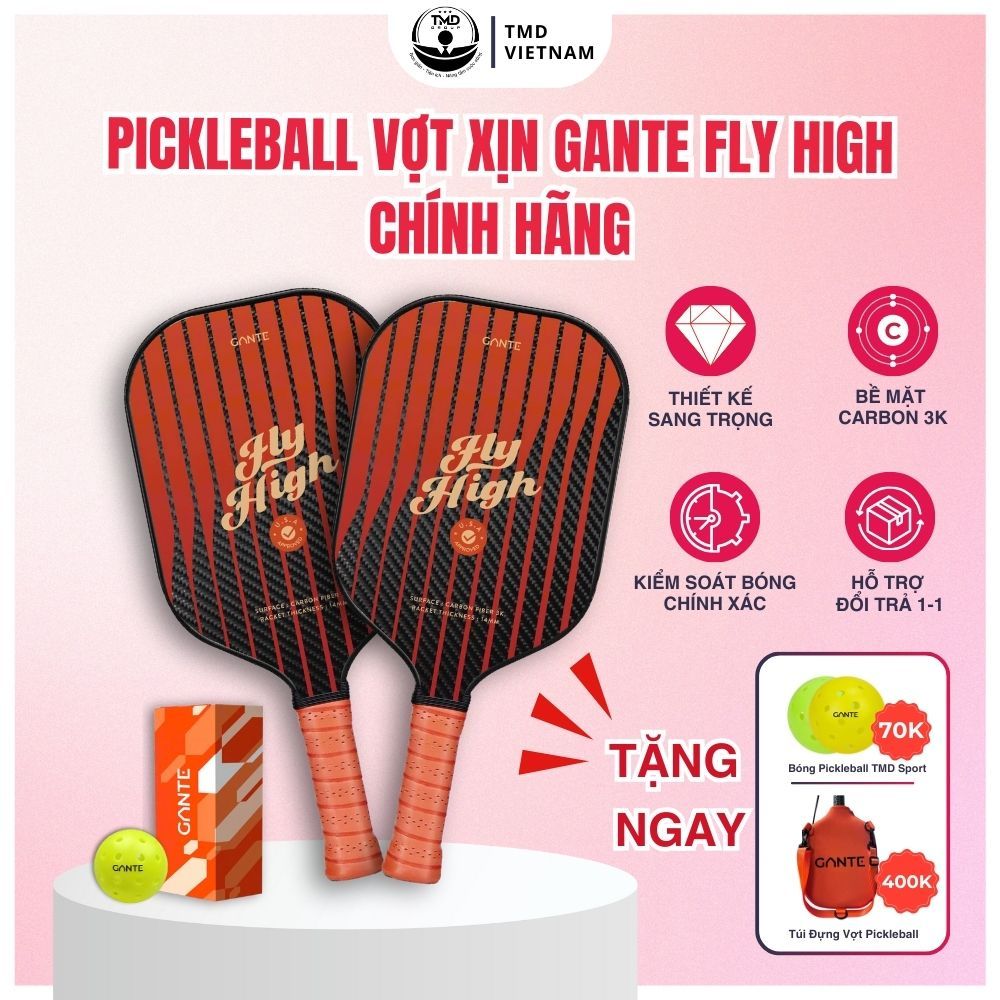 Vợt Pickleball Chính Hãng GANTE - Fly High Carbon 3K Siêu Nhám, Trợ Lực ...